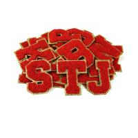 China Jeans Patch Quickly Produce Samples Self Adhesive Chenille Letter Patches Red Color Iron on Patches for Hats for sale
