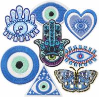 China Wangshun Cartoon Blue Smile Towel Embroidery Patches  WS Embroidery Flags  Glitter Chenille Patches for sale