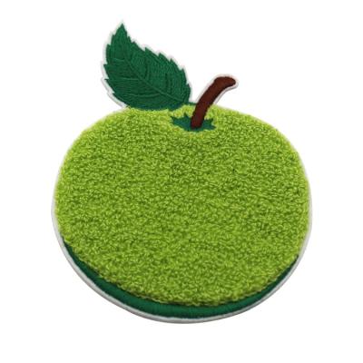 China Best Selling High Quality Eco-Friendly Custom Green Apple Pattern Chenille Embroidery Patch Sew-On Fabric Jeans Clothes for sale