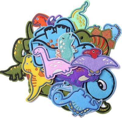 China Cute Embroidered Dinosaur Iron-On Sew-On Patches PVC Fabric Applique for Clothes Dresses Hats Jeans Backpacks for sale