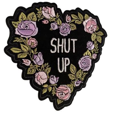 China Iron on Embroidery Patch With Flower Patten Shut up Patch Factory Supply for sale