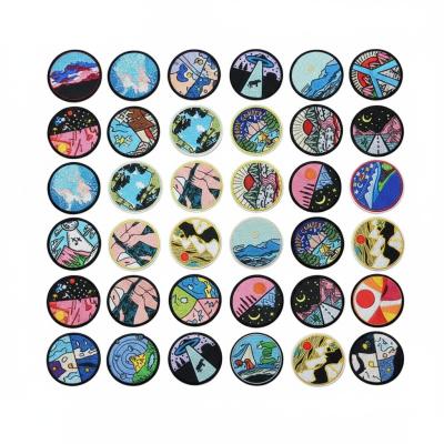 China Custom Sustainable GRS Certified 100% Recycled Polyester Embroidered Badges Eco-friendly Retro Iron-on Badges for Clothing for sale