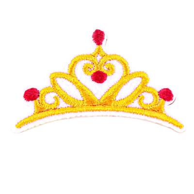 China Cartoon Gold Metallic Thread Iron-on Embroidered Small Crown Patches Beads Crown Embroidery Patch for Clothes Main Fabric for sale