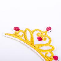 China Cartoon Gold Metallic Thread Iron-on Embroidered Small Crown Patches Beads Crown Embroidery Patch for Clothes Main Fabric for sale