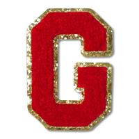 China A-Z Custom Handmade Chenille Fabric Embroidered Iron-On 3D Patches Gold Glitter English Alphabet Flower Heart Hat for sale