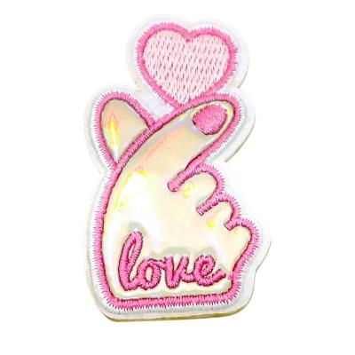 China Handmade Chenille Baseball Suit Patch Embroidered 3D Flower Heart Logos Iron-On PVC Decorations for Clothing Hats Mainly Fabric for sale