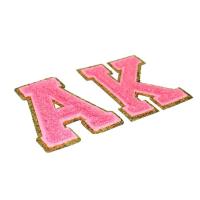 China Custom Logo Towel Chenille Letter Patch for Bag High Quality Glitter Chenille Patches Towelling Glitter Letter Patches for sale
