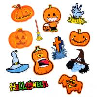 China Halloween Chenille Patches Cute Glitter Pumpkin Ghost Boo Skull Witch Bat Sew Iron Repair Embroidered Applique Flower Heart for sale