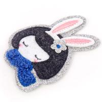 China Glitter Glitter Powder Edge Patch Chenille Rabbit Sleeping Girl Patch Cute Patch for Baby Clothes for sale