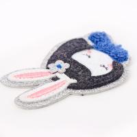 China Glitter Glitter Powder Edge Patch Chenille Rabbit Sleeping Girl Patch Cute Patch for Baby Clothes for sale