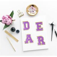 China Custom Purple Chenille Letter Glitter Patch Self Adhesive Iron on Letters for Clothing Designer Embroidery  Logo Letters Patches for sale