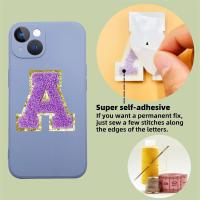 China Custom Purple Chenille Letter Glitter Patch Self Adhesive Iron on Letters for Clothing Designer Embroidery  Logo Letters Patches for sale