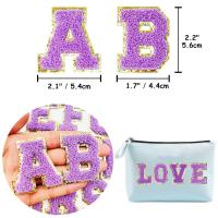 China Custom Purple Chenille Letter Glitter Patch Self Adhesive Iron on Letters for Clothing Designer Embroidery  Logo Letters Patches for sale