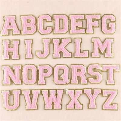 China 26pcs Chenille  Letter Flash Patch Embroidery and Non-Woven Fabric Durable and Washable With Gold Glitter Around the Letter for sale