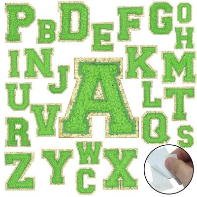China 26PCS Self Adhesive Chenille Letters Patches Green Letters Patches, Patches for Backpacks, Self Adhesive Letters for sale