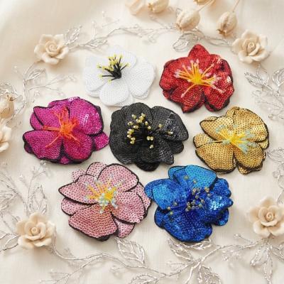 China WS Eco-Friendly Floral Romantic Simple Classical Embroidered Applique Lace with Sequin Decoration 100% Polyester Organza Fabric for sale