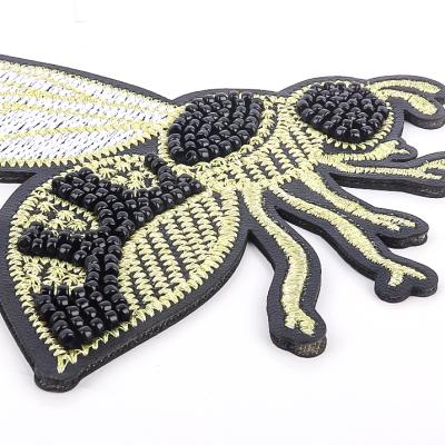 China Sew-On Clothing Embroidery Bees Patch Beaded Bee Insects Applique PU Rubber Bead Patches for Jackets for sale
