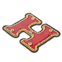 China Custom Size Luxury Red Sequin Bead Diamond Embroidered Letter Patch Exquisite PU Rubber Letter Patch H for sale