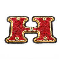 China Custom Size Luxury Red Sequin Bead Diamond Embroidered Letter Patch Exquisite PU Rubber Letter Patch H for sale