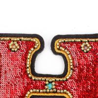 China Custom Size Luxury Red Sequin Bead Diamond Embroidered Letter Patch Exquisite PU Rubber Letter Patch H for sale