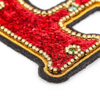 China Custom Size Luxury Red Sequin Bead Diamond Embroidered Letter Patch Exquisite PU Rubber Letter Patch H for sale