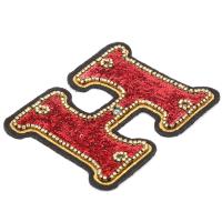 China Custom Size Luxury Red Sequin Bead Diamond Embroidered Letter Patch Exquisite PU Rubber Letter Patch H for sale