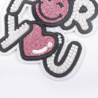 China New Design Beaded Glitter Embroidery Custom Pearl Letter Embroidery Iron on Bag Patch Beaded Patches for Clothing for sale