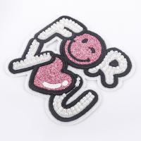 China New Design Beaded Glitter Embroidery Custom Pearl Letter Embroidery Iron on Bag Patch Beaded Patches for Clothing for sale