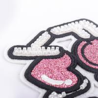 China New Design Beaded Glitter Embroidery Custom Pearl Letter Embroidery Iron on Bag Patch Beaded Patches for Clothing for sale