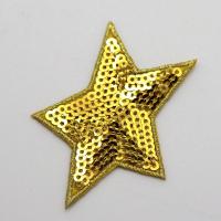 China Hot Sale Custom Small Star Pattern Gold Thread Sequin Embroidery Patch Factory Price Featuring Rhinestones Decoration PU Plastic for sale