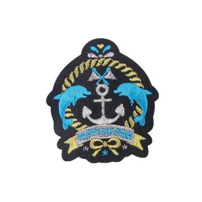 China Custom Patchs Embroidered Crew Tag Embroidered Luggage Tag Anchor Dolphin Vintage Badge for Sportswear for sale