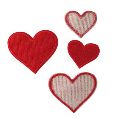 China Red Heart Embroidery Patch Embroidered Heart Badge Customized Toothbrush Embroidery Cloth for sale