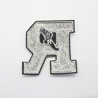 China Discount Price Gold Sequin Edge Letter Chenille Clothing Patch Embroidered Greek Letter Lace Decoration Fabric Main Material for sale