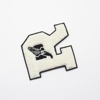 China Discount Price Gold Sequin Edge Letter Chenille Clothing Patch Embroidered Greek Letter Lace Decoration Fabric Main Material for sale