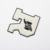 China Discount Price Gold Sequin Edge Letter Chenille Clothing Patch Embroidered Greek Letter Lace Decoration Fabric Main Material for sale