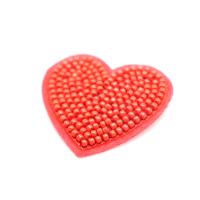 China Customized Heart Shaped Red Bead Embroidery Applique Patch Wholesale Heart Embroidered Bead Patch for sale