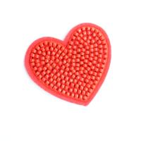 China Customized Heart Shaped Red Bead Embroidery Applique Patch Wholesale Heart Embroidered Bead Patch for sale