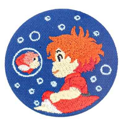 China Custom Embroidered Goldfish Cartoon Anime Badge Round Fabric Pin Badge with Lace Decoration Japanese Style for sale