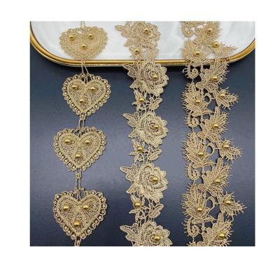 China Beaded Water-soluble Lace Computer Embroidery of Leaves Love Heart Bowknot Shearable Decoration Embroidery Accessories for sale