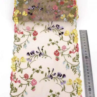 China Embroidery Lace  3D Embroidery Colorful Flowers Gauze Embroidery Underwear Labels Fabric Clothing Tags Patches for sale