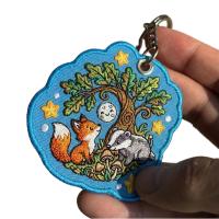 China Customized Eco-Friendly Rubber Silk Screen Printed Rectangular Hanging Ring Embroidery Keychain for sale