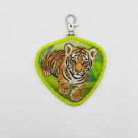 China Customized Eco-Friendly Rubber Silk Screen Printed Rectangular Hanging Ring Embroidery Keychain for sale