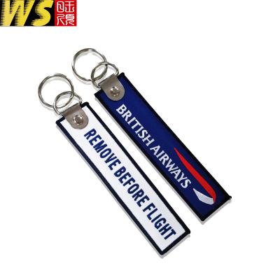 China Aviation-Themed Double-Sided Embroidered Keychain Metal Woven Rectangle Pattern Mark Doll with Eco-Friendly Cloth Label Pendant for sale