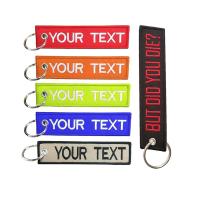 China Keychain Metal Custom logo Double-Sided Anime Embroidery Keychain Woven Metal Key Tags With Cute Design for Gift for sale