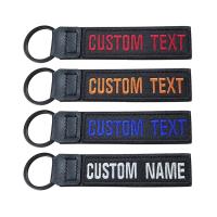 China Customized Label Double Sided Personalized Text or Logo High Quality  Embroidery Fabric Keychain Woven Keyring Tags for sale