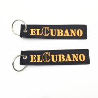 China Customized High-quality Gift Crafts Lightweight Long bar Embroidered Keychain Western Fabric  Key Tag Motorcycle Keychain for sale
