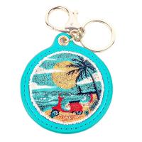 China Customized Leather Round High-Quality Keychain Backpack Pendant Embroidery Business Gifts for sale