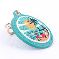 China Customized Leather Round High-Quality Keychain Backpack Pendant Embroidery Business Gifts for sale