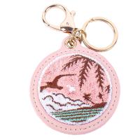 China Toothbrush Embroidered Leather Key Ring Pink Island Scenery Premium Embroidery Keychain 3D High-Quality Double-Sided for sale