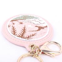 China Toothbrush Embroidered Leather Key Ring Pink Island Scenery Premium Embroidery Keychain 3D High-Quality Double-Sided for sale